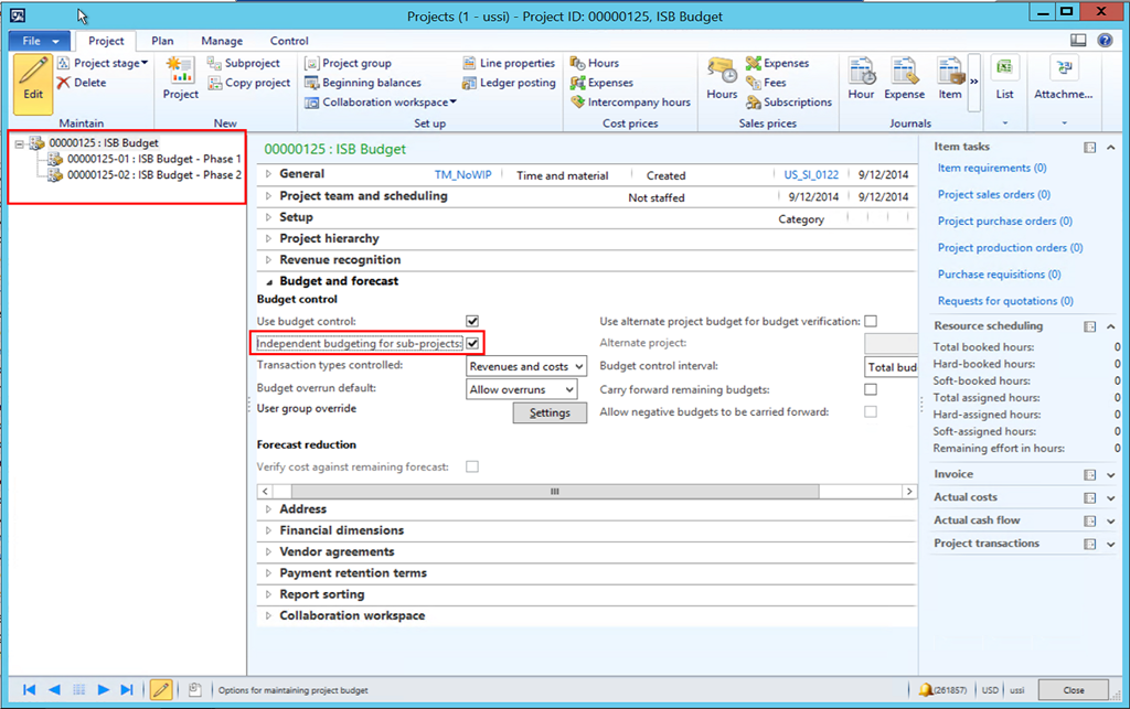 AX Tip: Independent Budgeting for Sub-Projects in the Project Hierarchy in Microsoft Dynamics AX ...